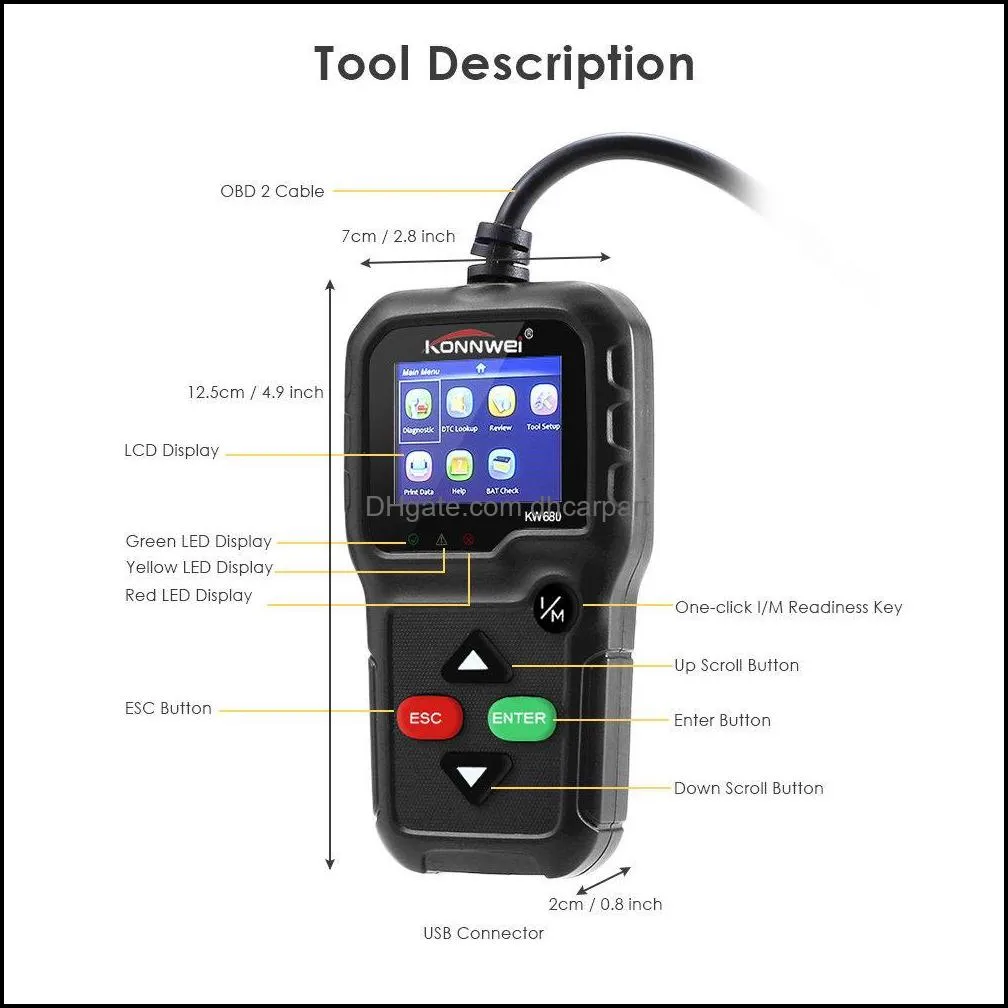 DHgate.com:Tools Odb2 Konnwei Kw680 Car Diagnostic Tool Obd2 Motive ...