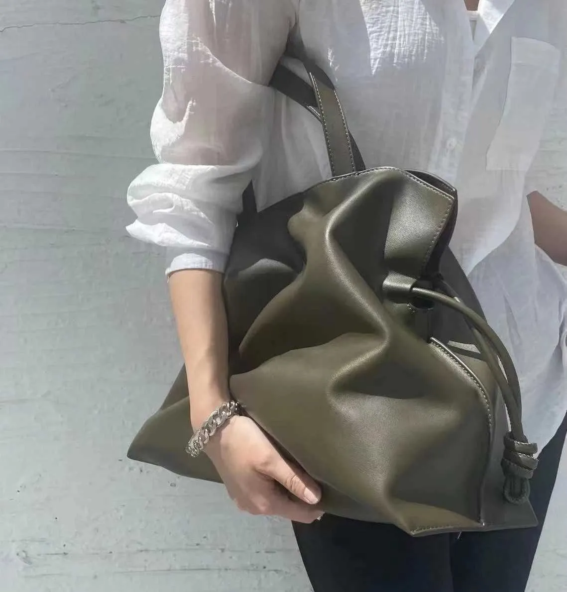 100% Genuine Leather Extra Large Shoulder Bags Women Handbag Bucket Bag ...