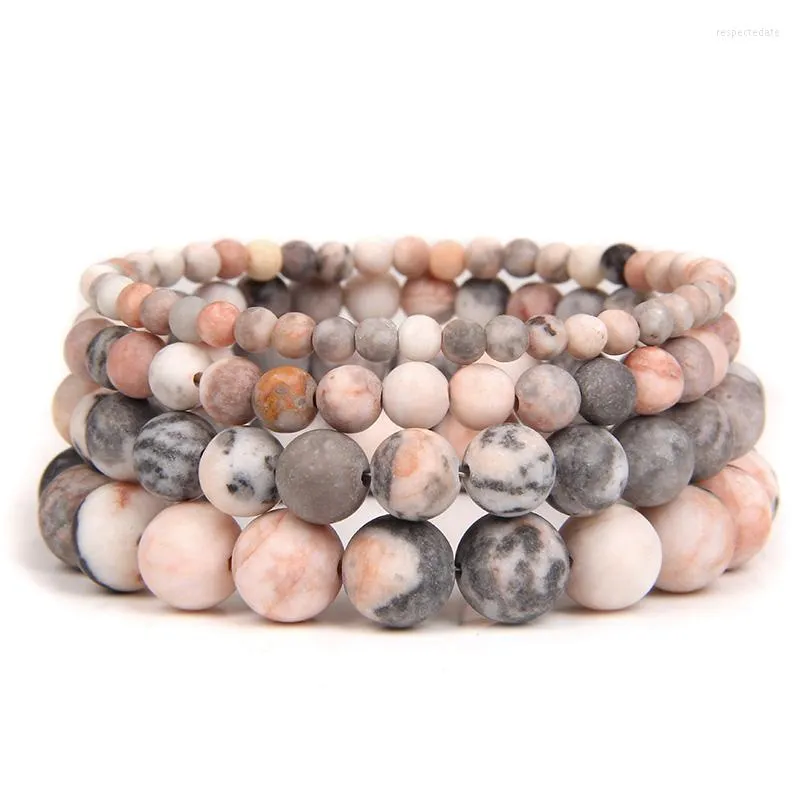 Strand Matte Pink Zebra Stone 4/6/8/10mm Beads Bracelets For Women Men ...