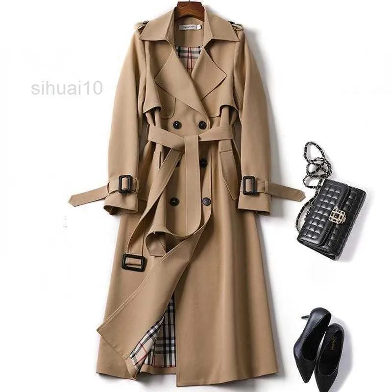 Korean Coats For Women, Mid Length Trench Coat Womens Grid Pattern ...