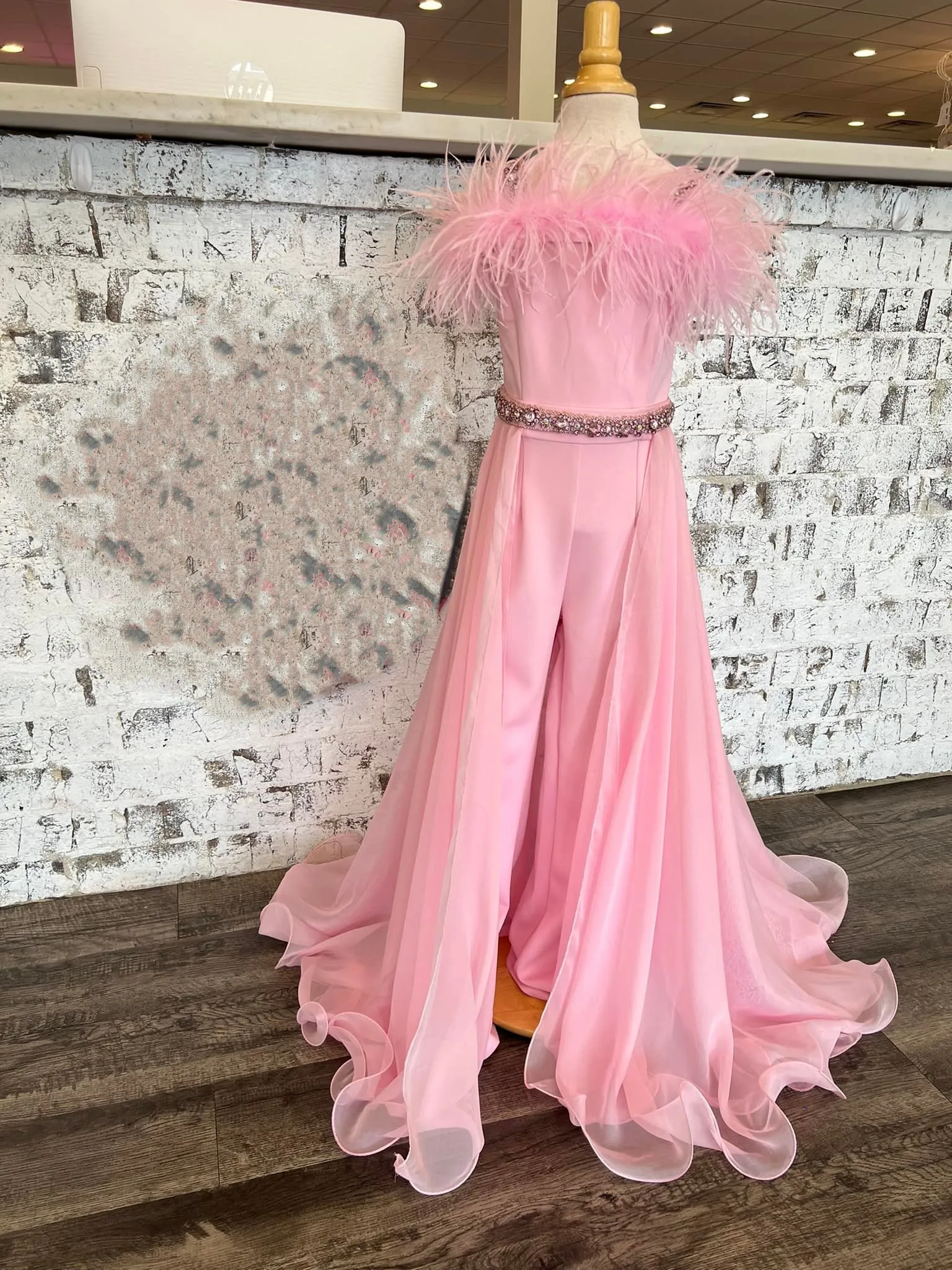 Pink Tulle Jumpsuit With Feathers Romper For Little Girls Perfect For ...