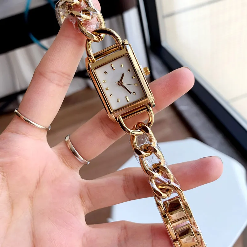 Luxury Women's Rectangle Dial Watch With Stainless Steel Band Gold ...