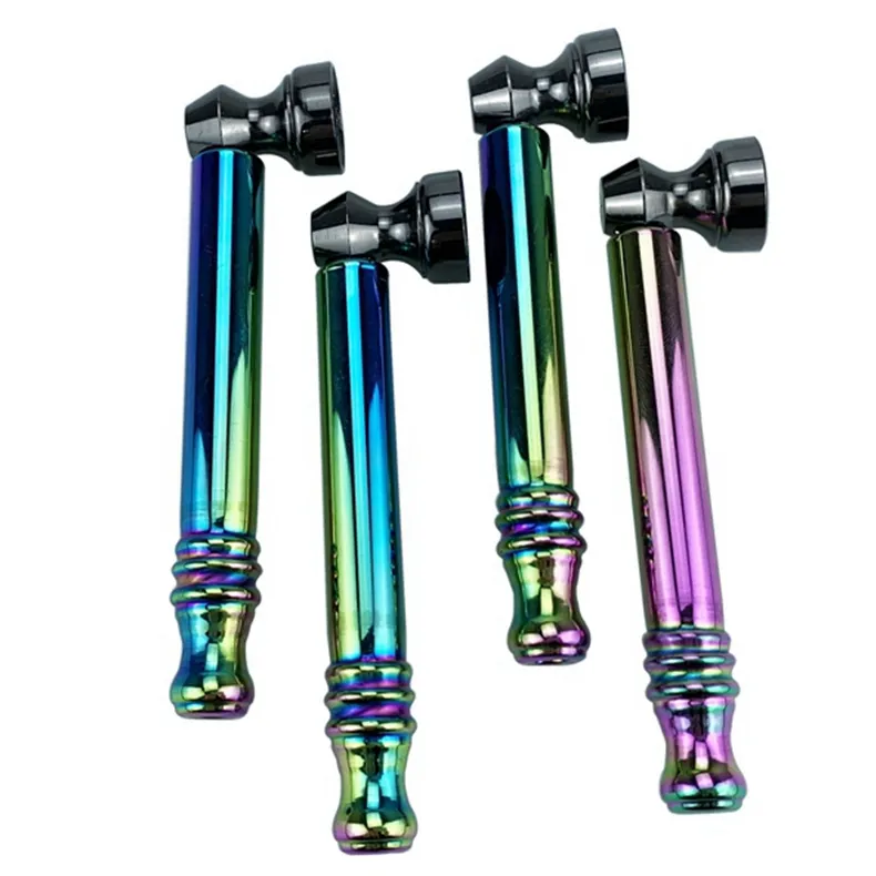 Cool Rainbow Thick Glass Pipes Silver Screen Filter Herb Tobacco Metal ...