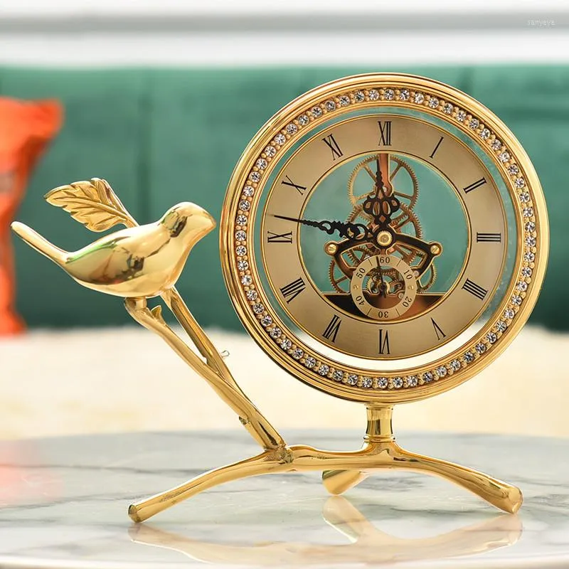 Teal Table Clock LUXURY GOLDEN CLOCK COPPER CREATIVE SIMPLE DESK BIRD ...