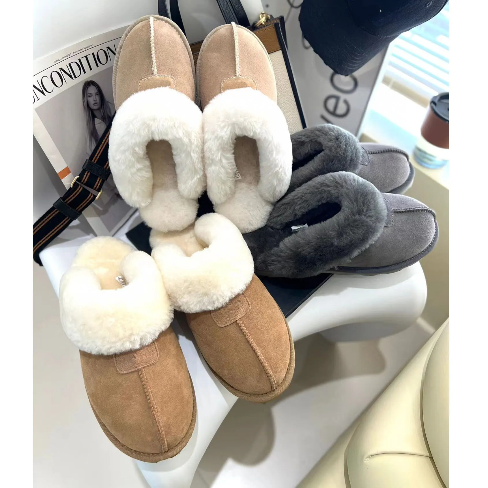 Women's Designer Wool Sheepskin Slipper Boots Fluffy, Warm, And ...