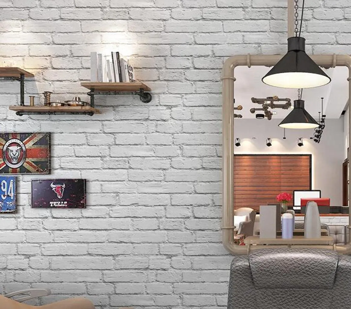 Waterproof White Brick Effect Wallpaper 3D Wall Papar Roll Modern ...