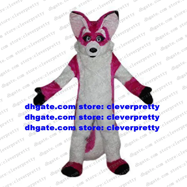 Pink Long Fur Furry Wolf Mascot Costume Fox Husky Dog Fursuit Adult ...