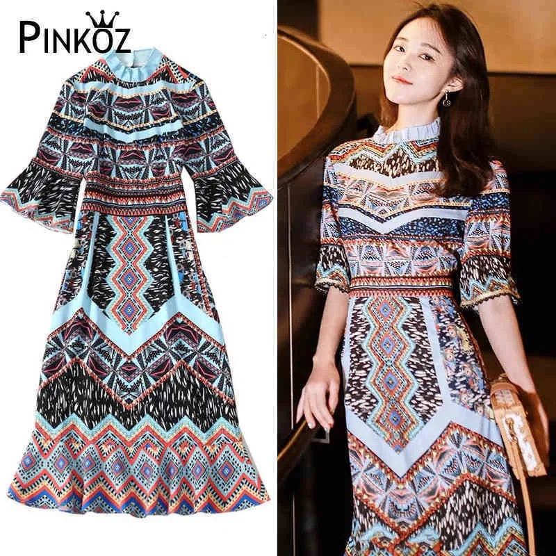 Mermaid Style Midi Dress: Elegant Women's Vintage Inspired Flare Sleeve ...