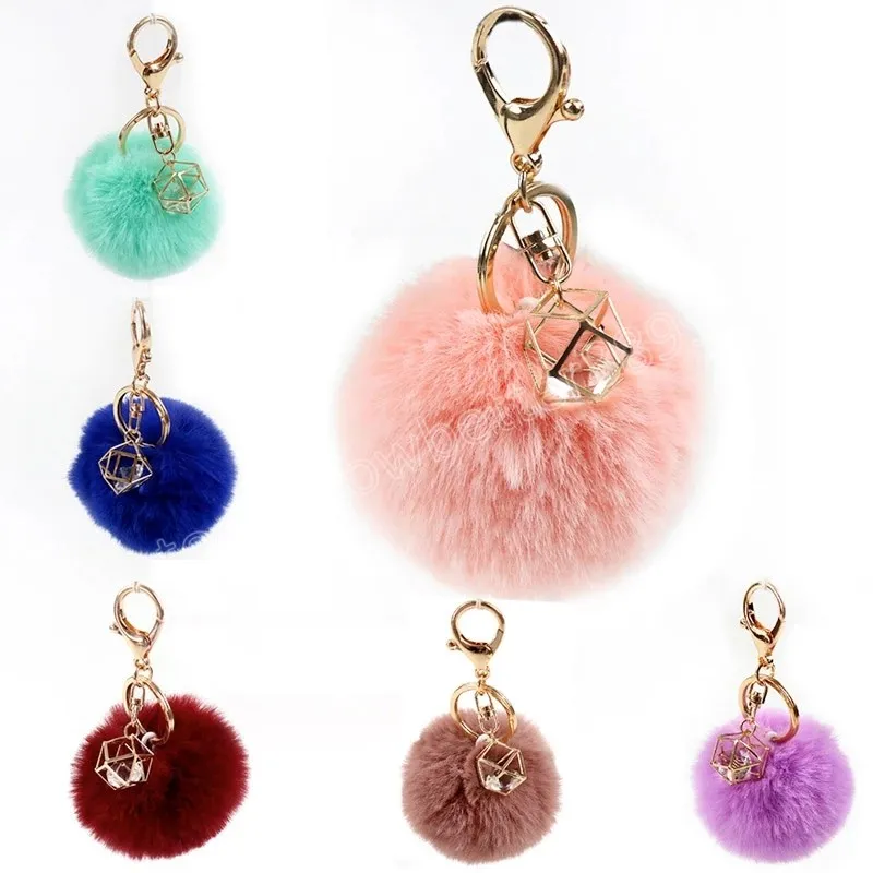 Fluffy Faux Rabbit Fur Pom Keychain Soft 2 in Car Keyring Bag Pendant ...