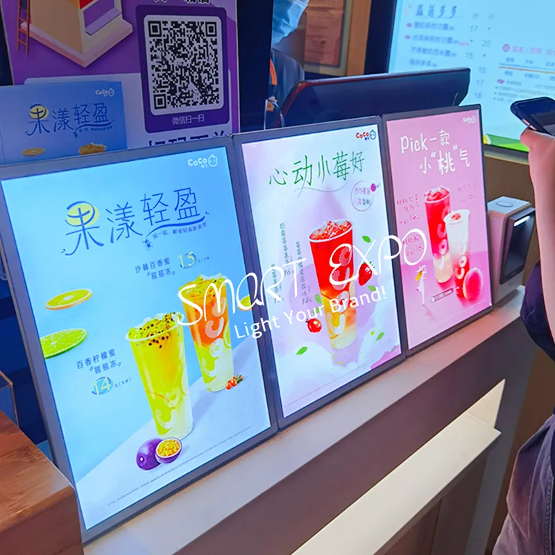 Poster Display Rack Backlit Menu Stand A4 Restaurant Menu Holder With ...