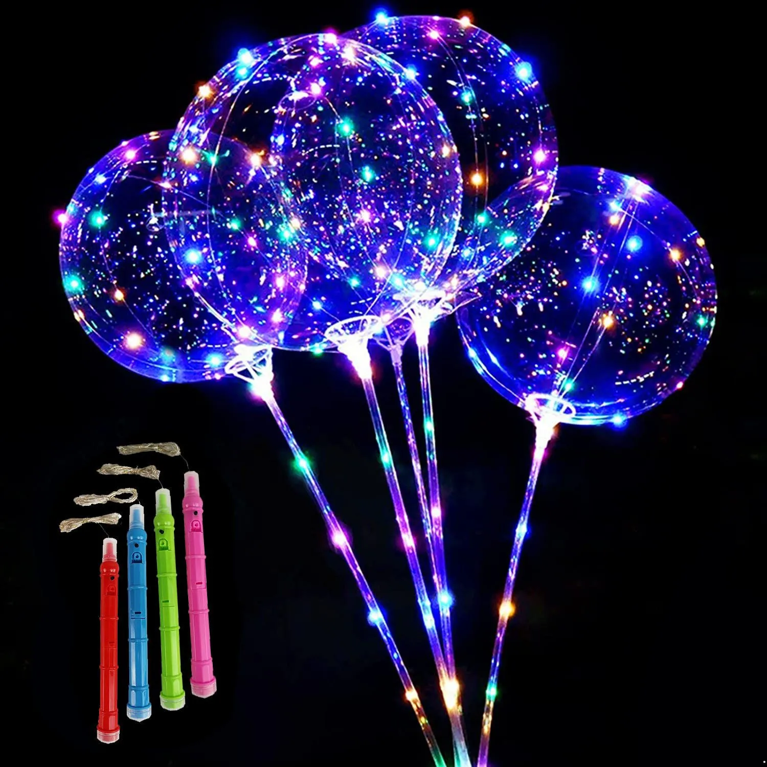 LED Light Up Balloons: 20 Inch Clear Party Bubble Balloon With String ...