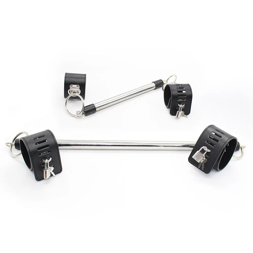 Stainless Steel Bondage Handcuffs Metal Spreader Bar With PU Leather ...
