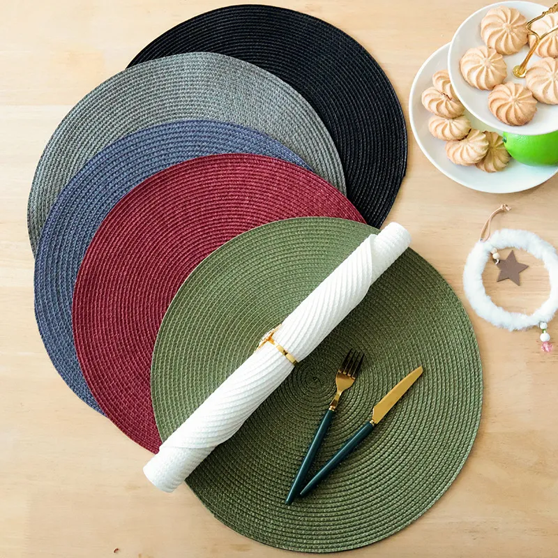 Round Woven Placemats: Red Cotton Yarn Table Mats, Washable Heat ...