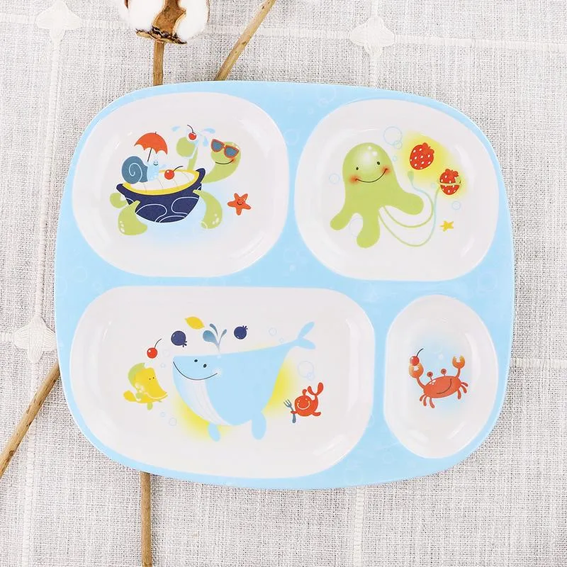 Kids' Bamboo Cute Flatware Set With Cute Cartoon Design, Divide Tray ...