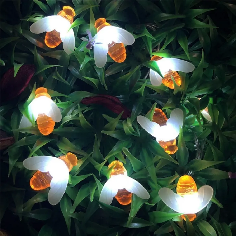 Solar Powered Honey Bee LED String Fairy Lights 20 or 50 LEDs Outdoor ...