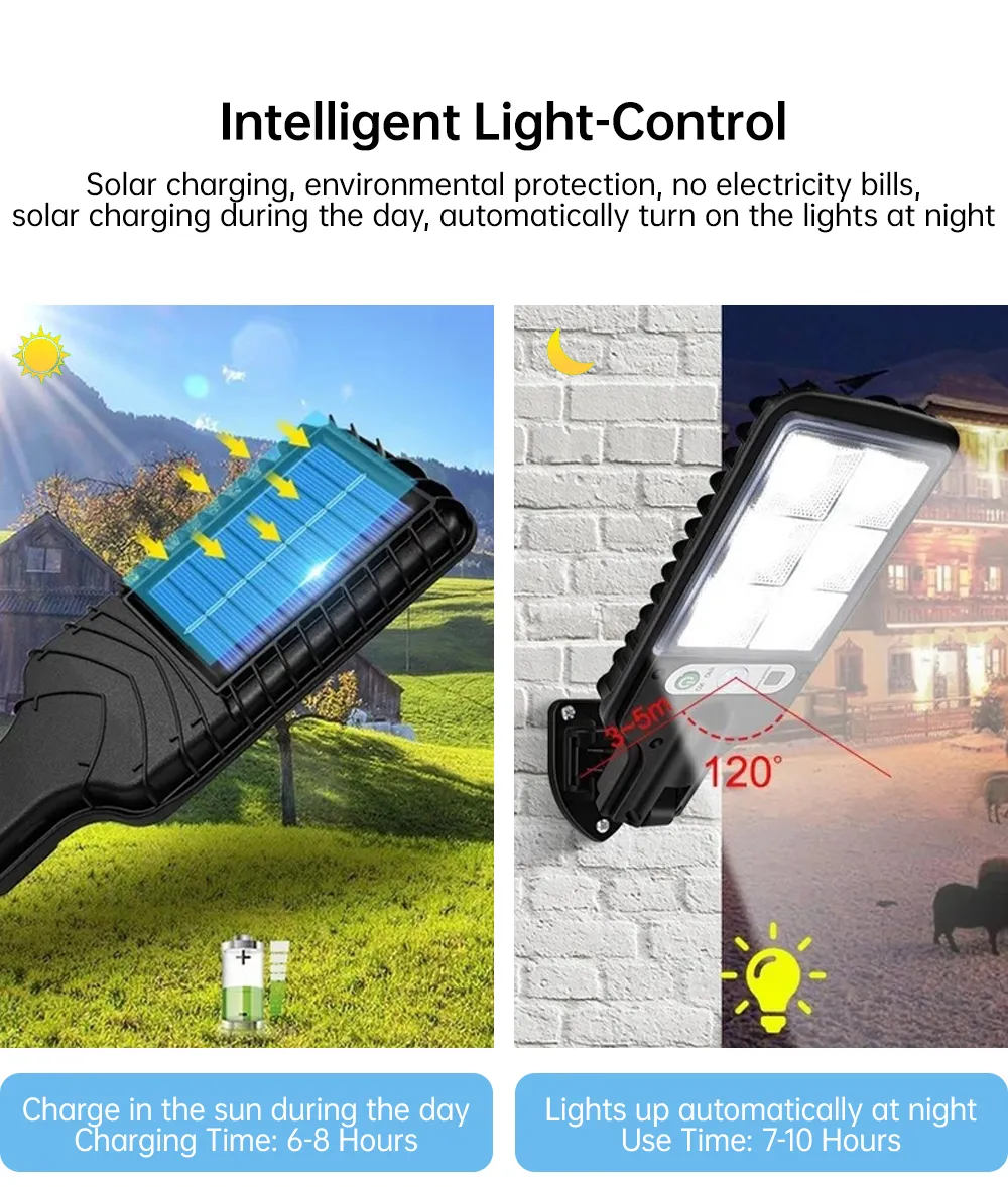 COB LED Solar Street Light Outdoor Waterproof IP65 with PIR Motion ...