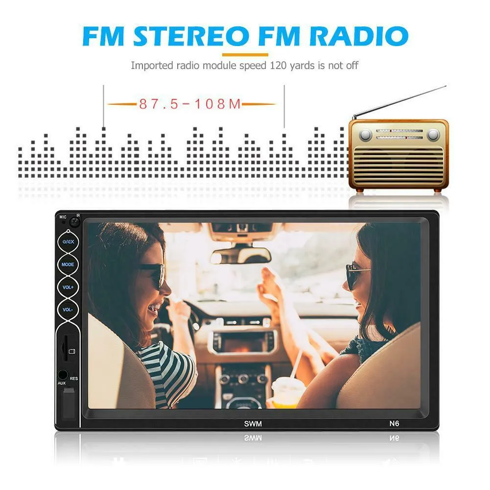 2 DIN Car Stereo Bluetooth Multimedia Player 7 Touchscreen MP5 USB AUX ...