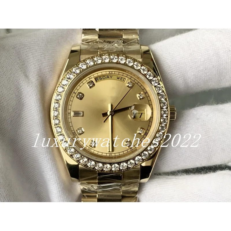 Luxury 36mm Shiny Diamond Gold Watches For Men With Stainless Steel ...