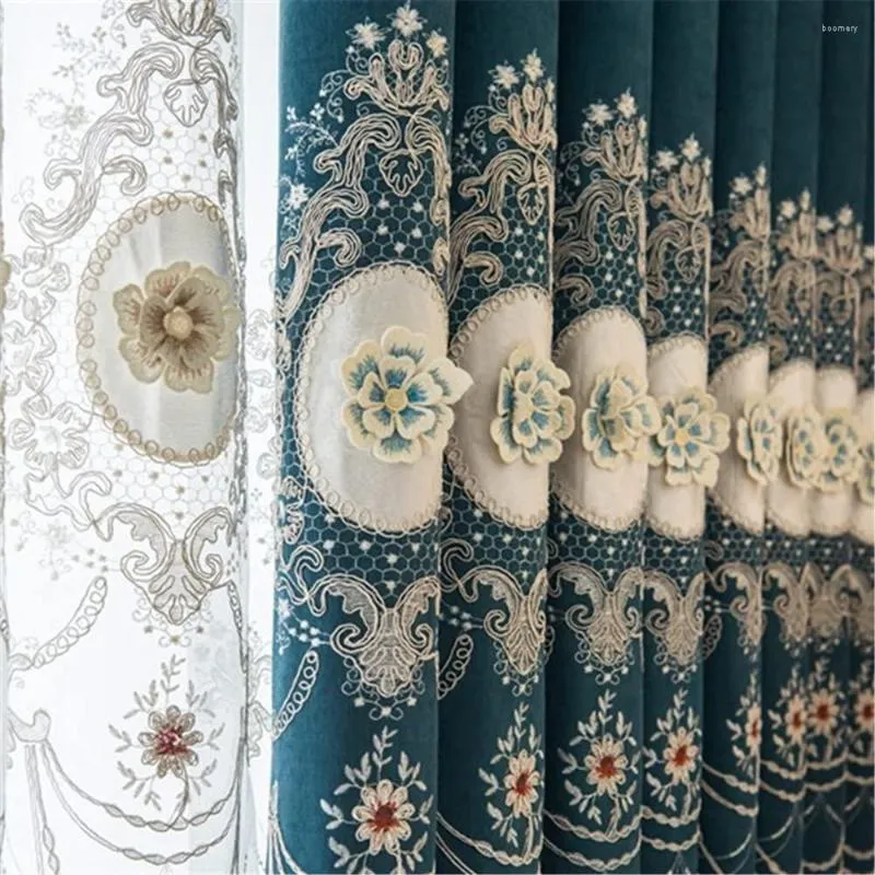 Luxury Royal Blue Embossed Floral Curtains For Bedroom, Balcony, And ...