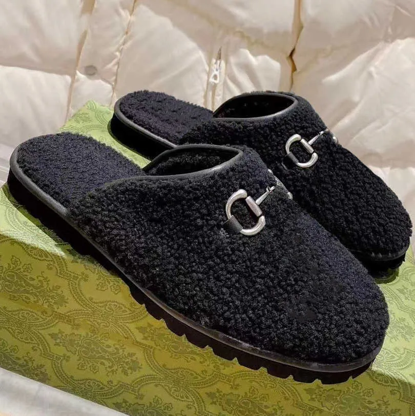 Winter Leather Wool Slide Designer Shearling Slippers With Plush Lining ...