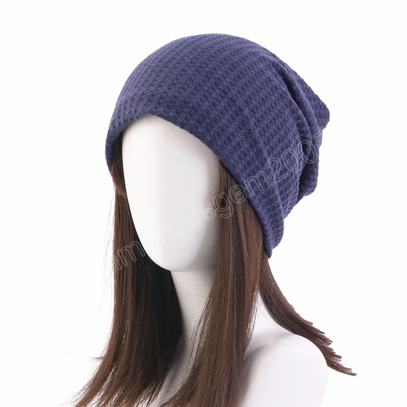 Unisex Solid Color Double Layer Warm Polyester Skull Beanie Hats for ...