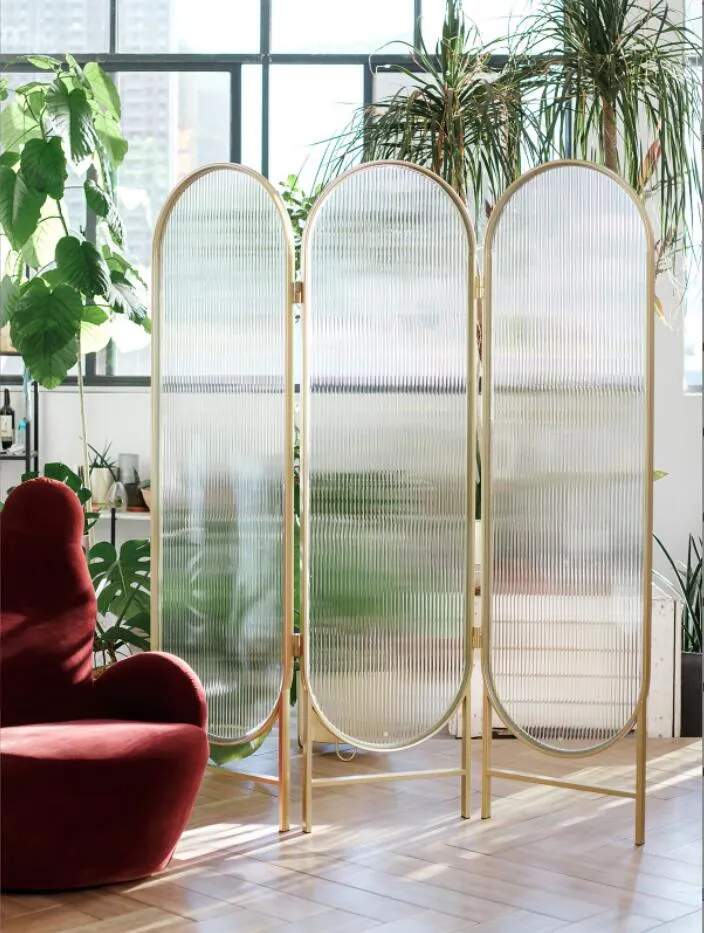 Modern Tempered Glass Folding Partition Screen - Movable, Freestanding ...