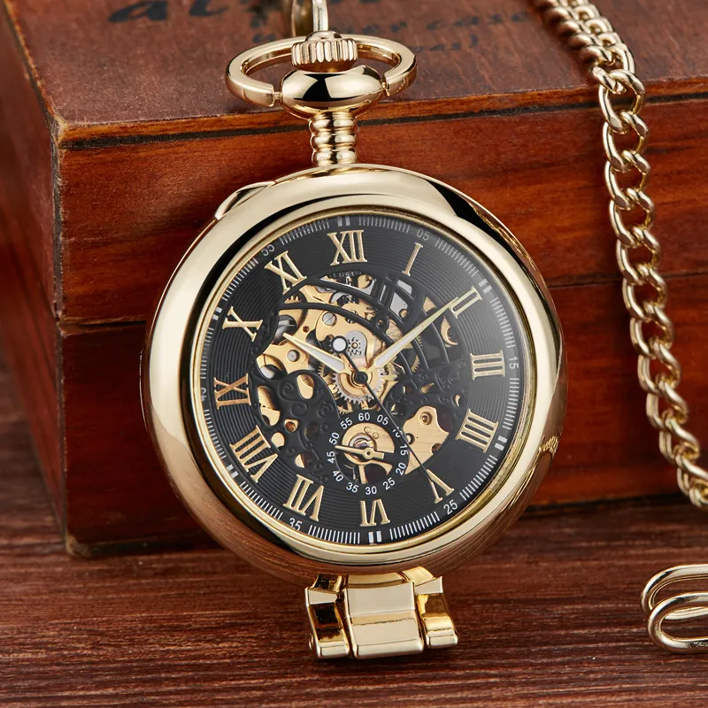 Gorben Transparent Mechanical Pocket Watch Roman Numerals For Men Retro ...