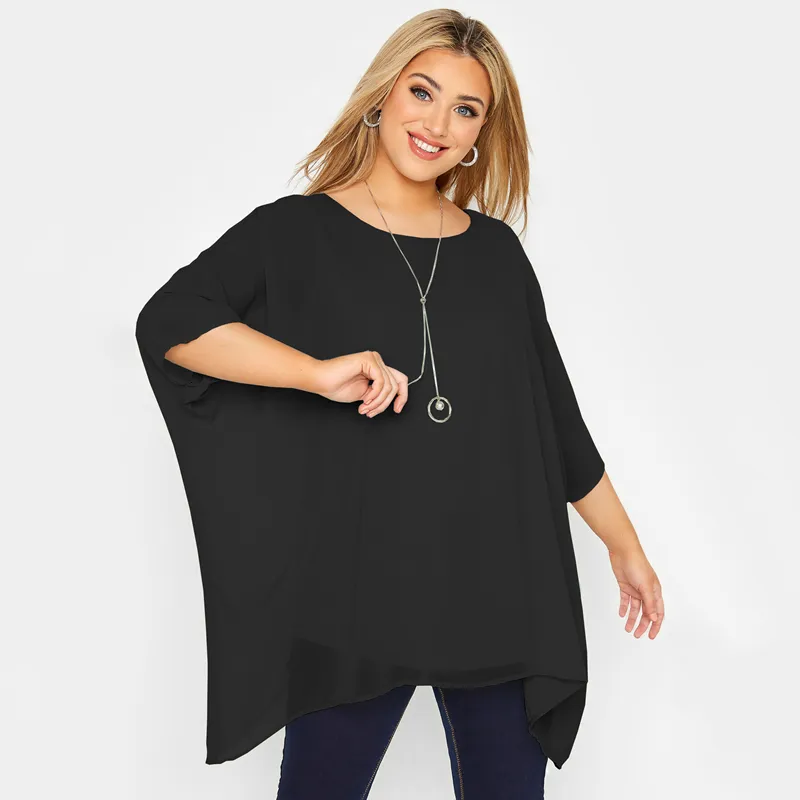 Plus Size Batwing Sleeve Tunic Top: Elegant Summer Cape Blouse, Shop ...