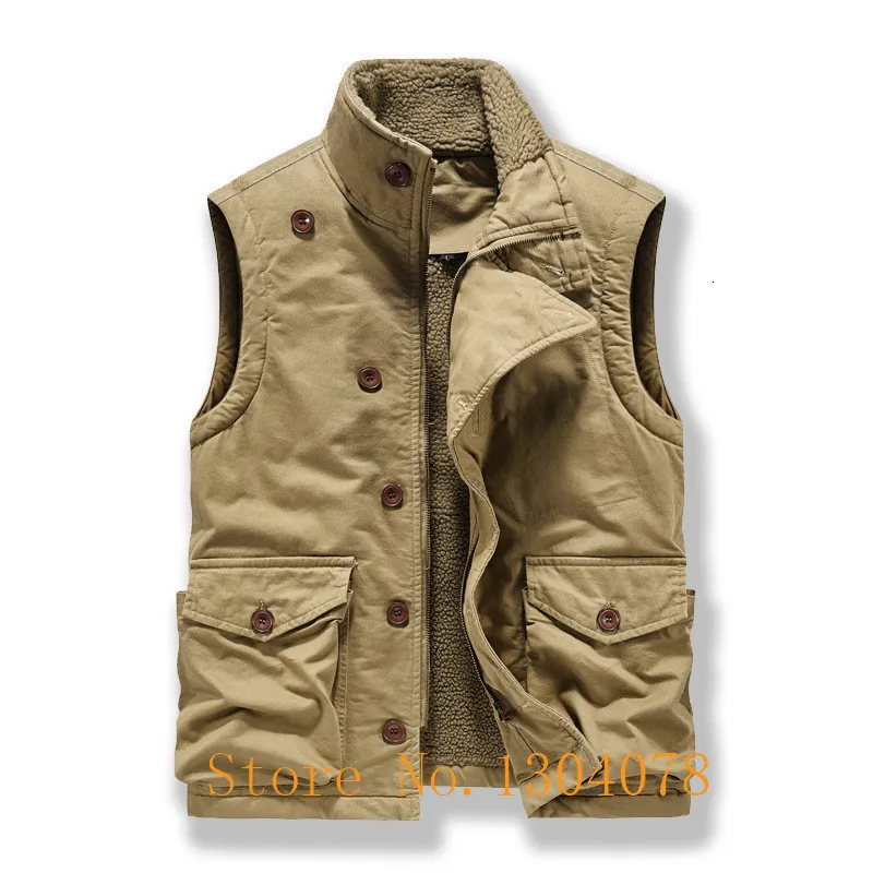 Men's Fleece Lined Stand Collar Military Vest - Warm Sleeveless Jacket ...