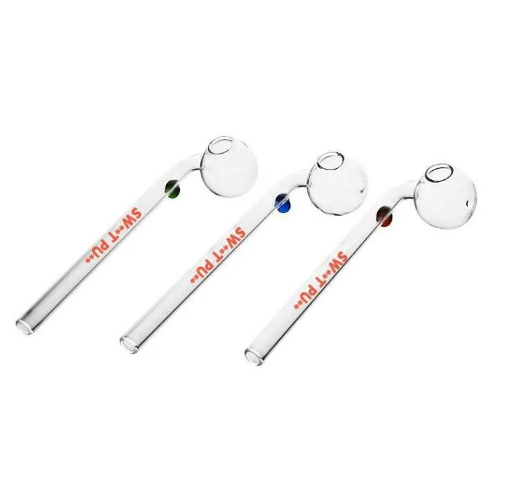 SP LOGO 14cm Pipes Curved Clear Glass Oil Burner Glass Water Pipe Pyrex ...