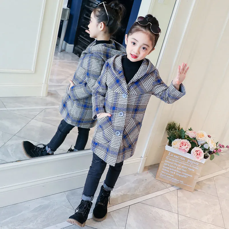Winter Plaid Hooded Jacket For Girls 10 10 Years Thick Wool Windbreaker ...