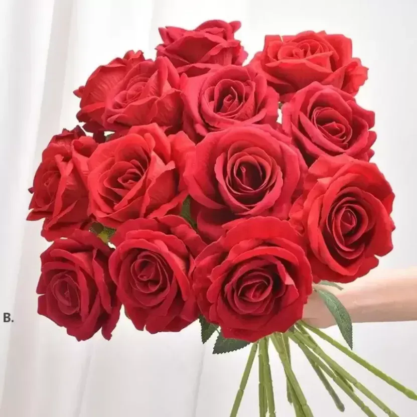 Single Stem Flannel Rose Realistic Artificial Red Roses Wholesale For ...