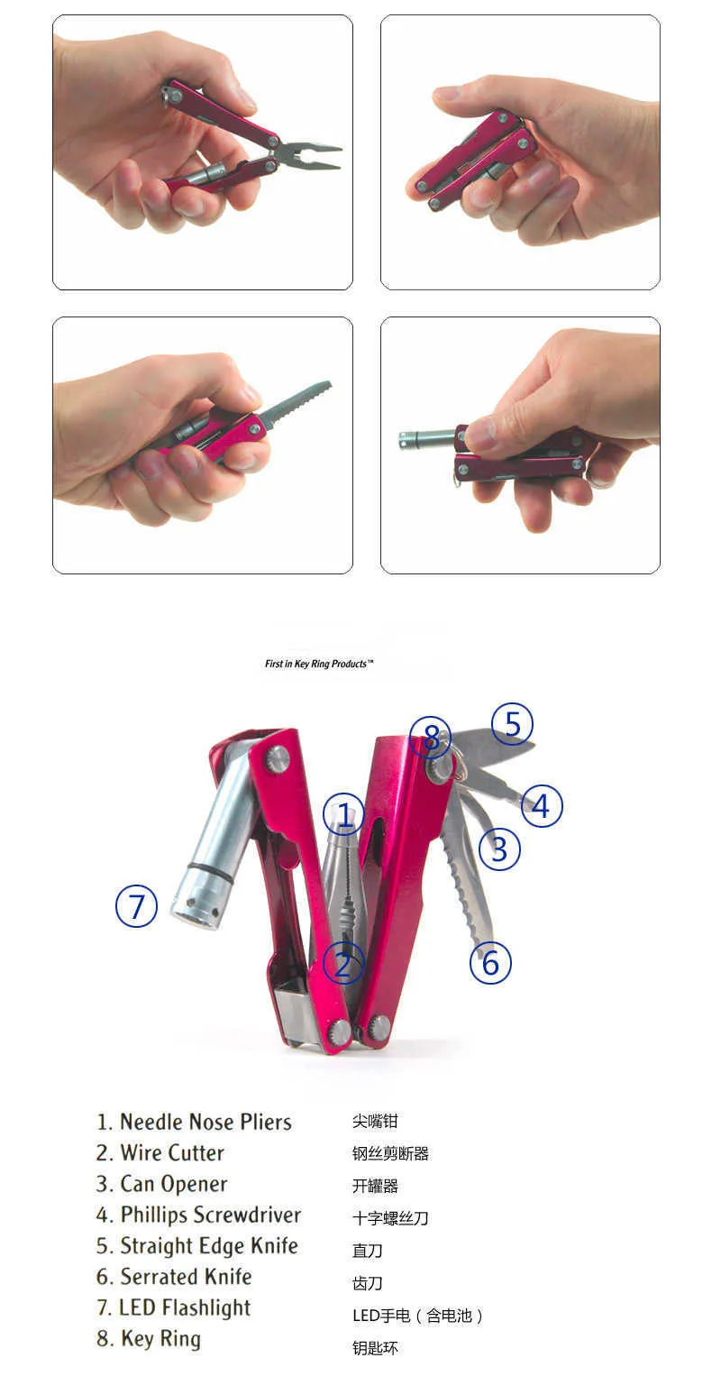 8-in-1 Mini Multitool Pliers - Portable Pocket Pliers with LED Light ...