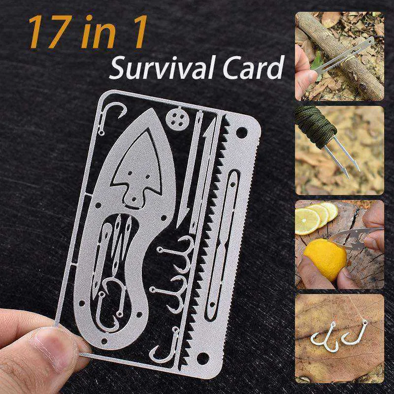 Multi-Tool Survival Card - Outdoor Camping Fishing Gear Hook Set ...