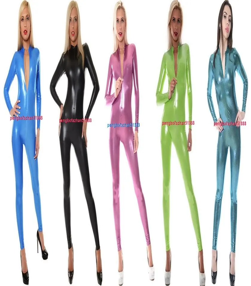 Unisex Shiny Lycra Metallic Catsuit Costume Front Zipper Sexy Women