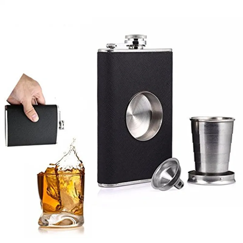 Hip Flasks 8oz Whisky Bottle Folding Vodka Cup And Stretching Liquor ...
