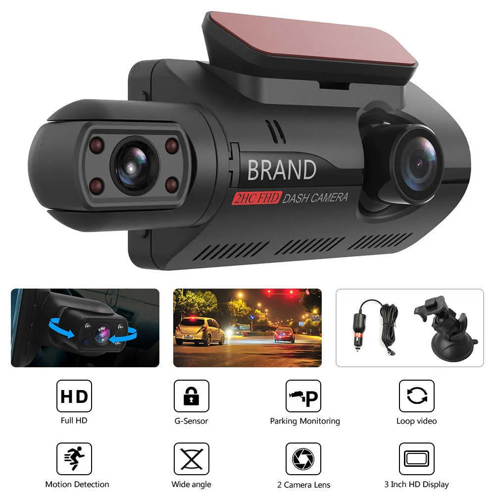 Car DVR Dash Cam: Dual Lens 1080P Driving Recorder With Infrared Night ...