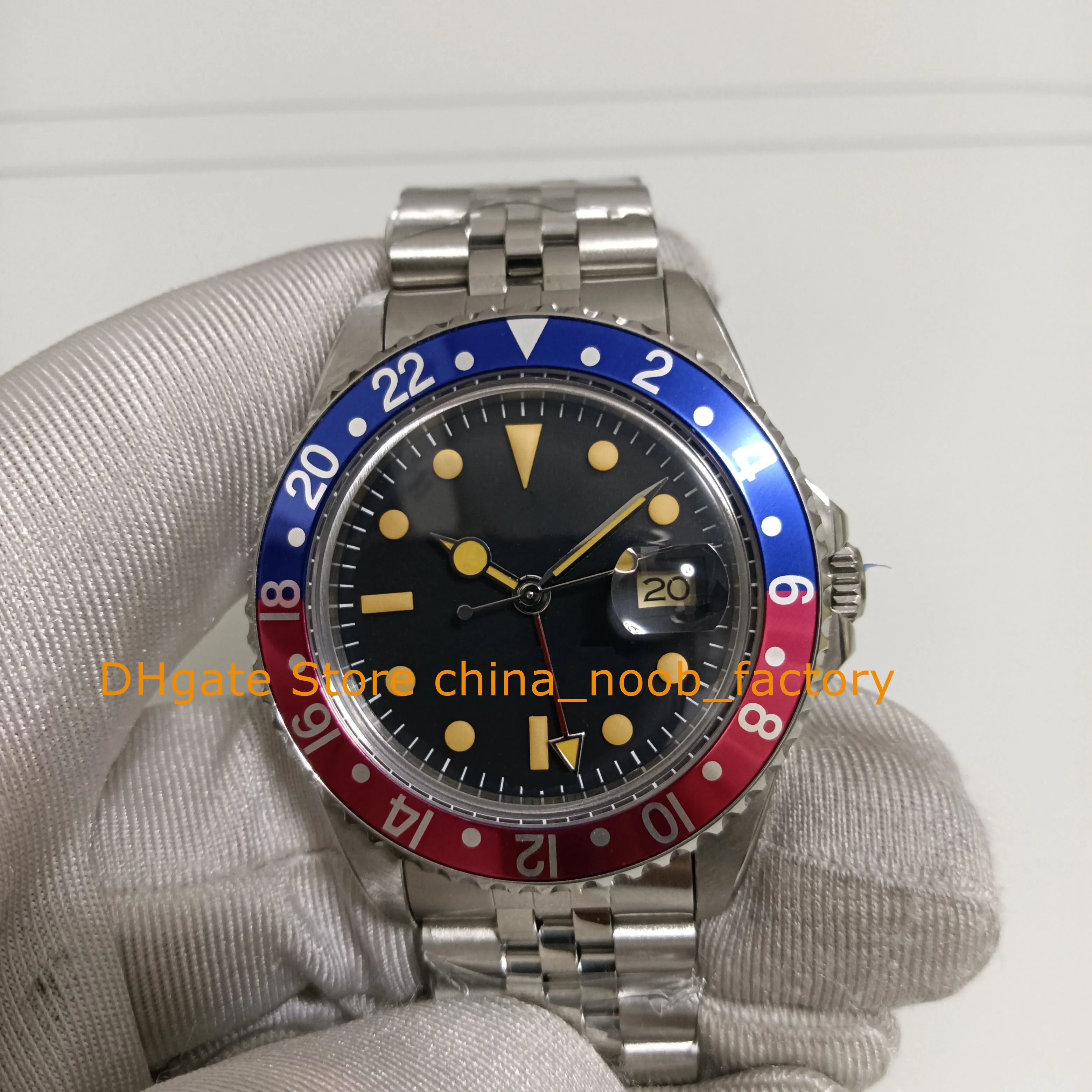Vintage Men's Automatic Watch 40mm Black Dial, Red & Blue Bezel ...