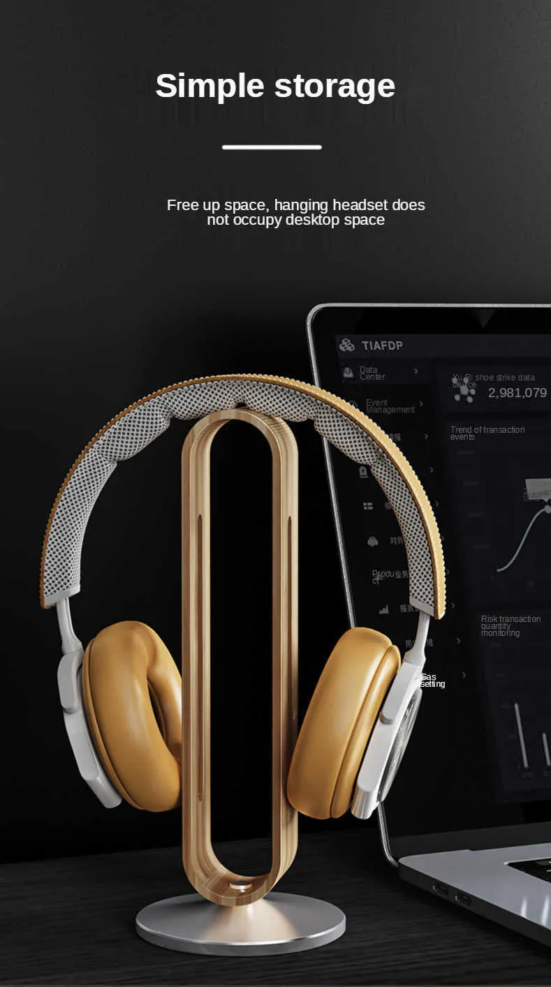 Car Headset Stand Bamboo Wood Aluminum Headphone Holder Gaming Earphone ...