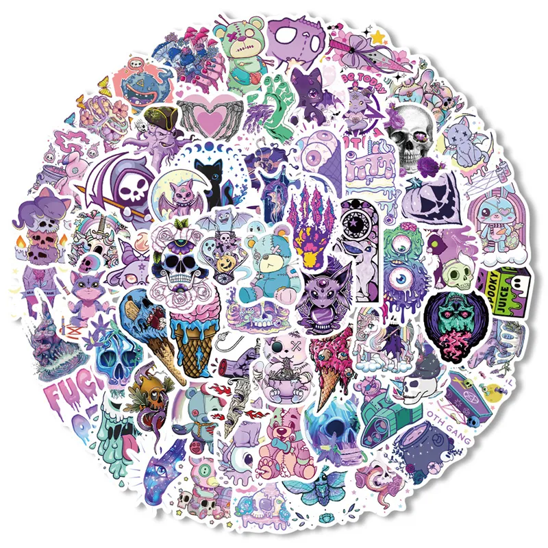 Cartoon Style Purple Goth Stickers Cute Skeleton Ghosts Graffiti Kids ...