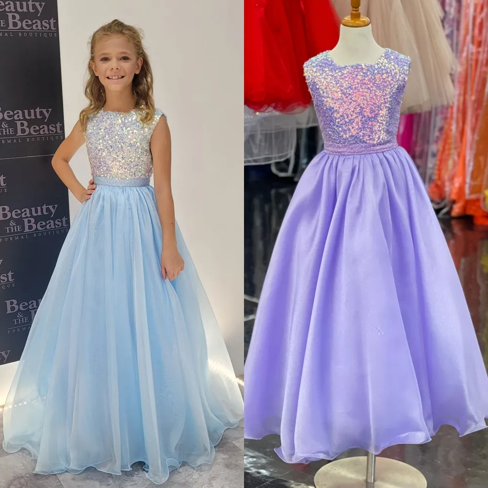 Sky Blue Graduation Dresses Long A Line Sequin Organza Gown For Kids ...