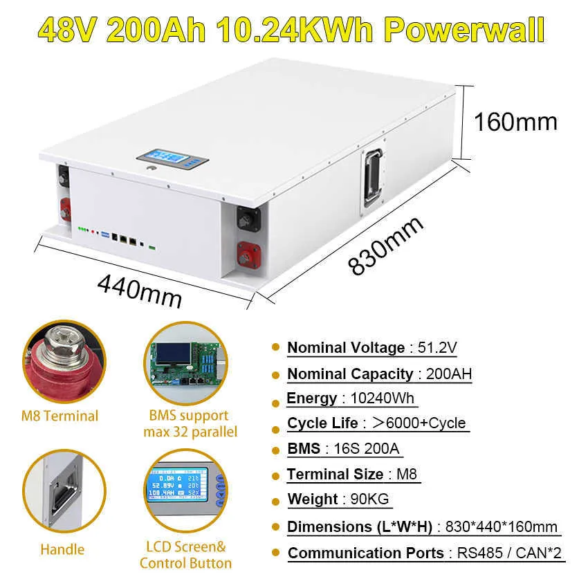 48V Powerwall LiFePO4 200Ah 100Ah 51.2V 10KWh Wall... From ...