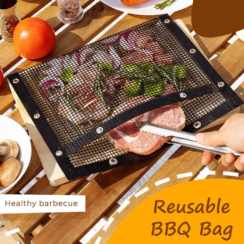 BBQ Grill Mesh Bag & Mat Set - Reusable Non-Stick Grilling Accessories ...