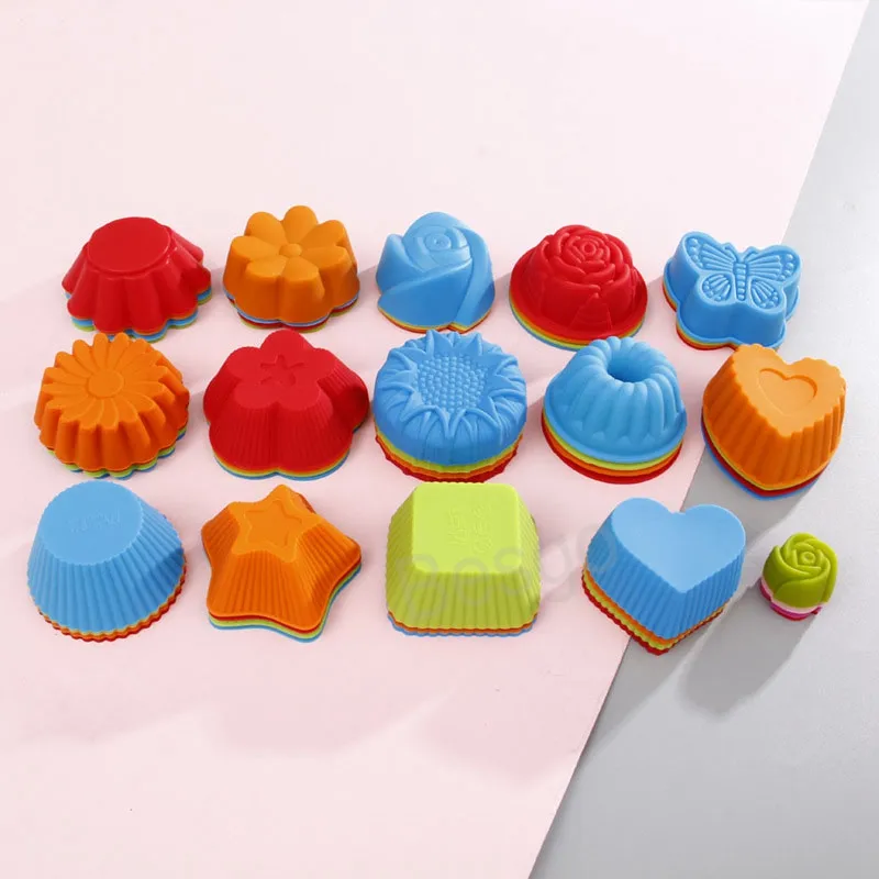 Silicone Cupcake Moule Rose Étoile Coeur Forme Ronde Muffin Cupcakes ...