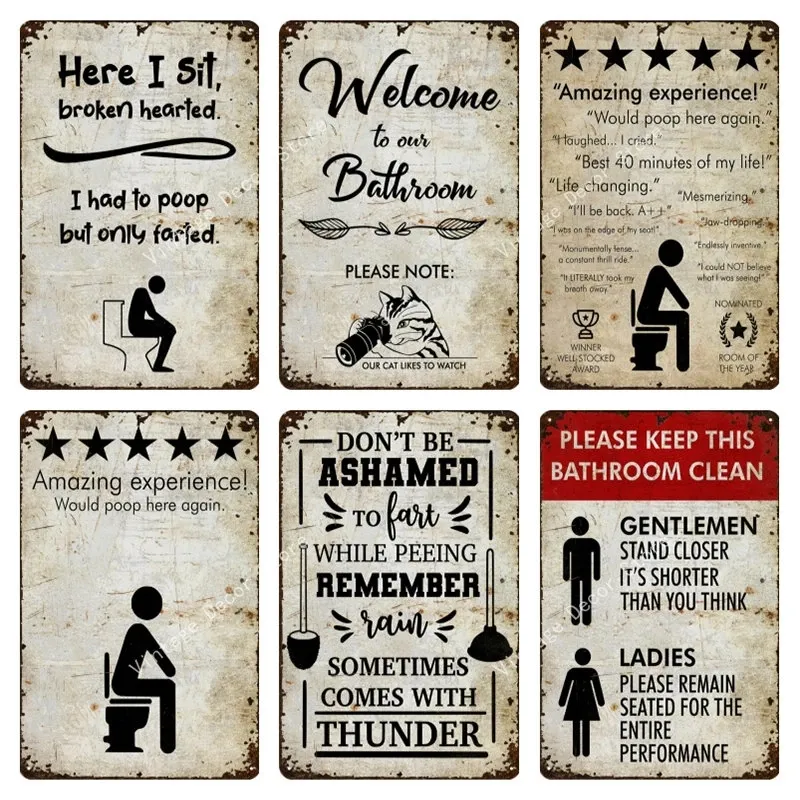 Woo Toilet Safety Sign Metal Painting Funny Bathroom Wall Art ...