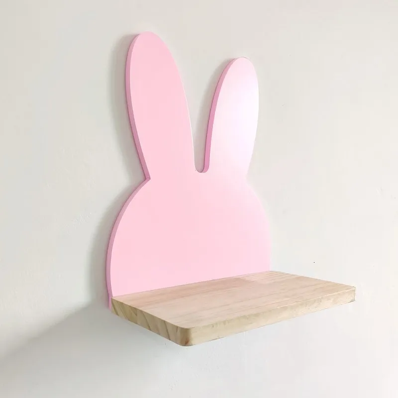Nordic Style Wooden Wall Shelf With Rabbits And Bear Design Lovely Room ...