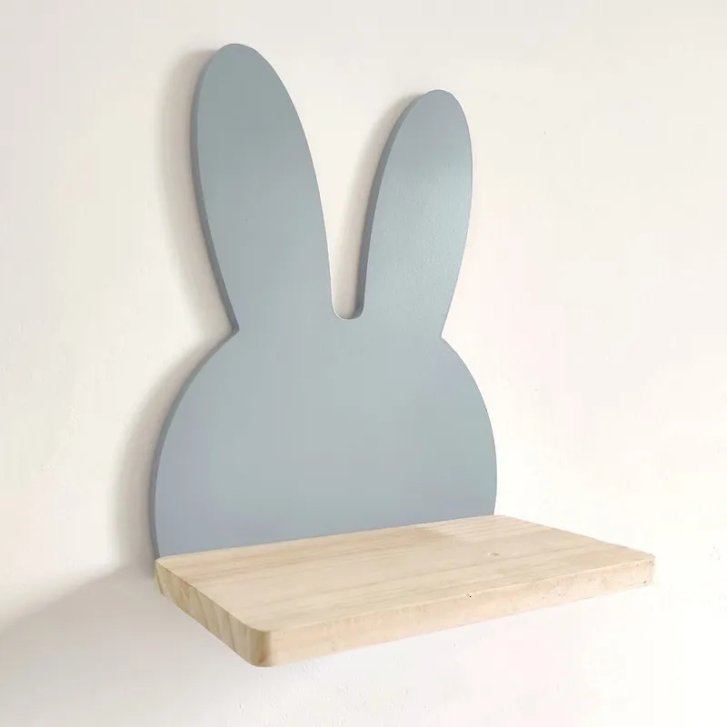 Nordic Style Wooden Wall Shelf With Rabbits And Bear Design Lovely Room ...