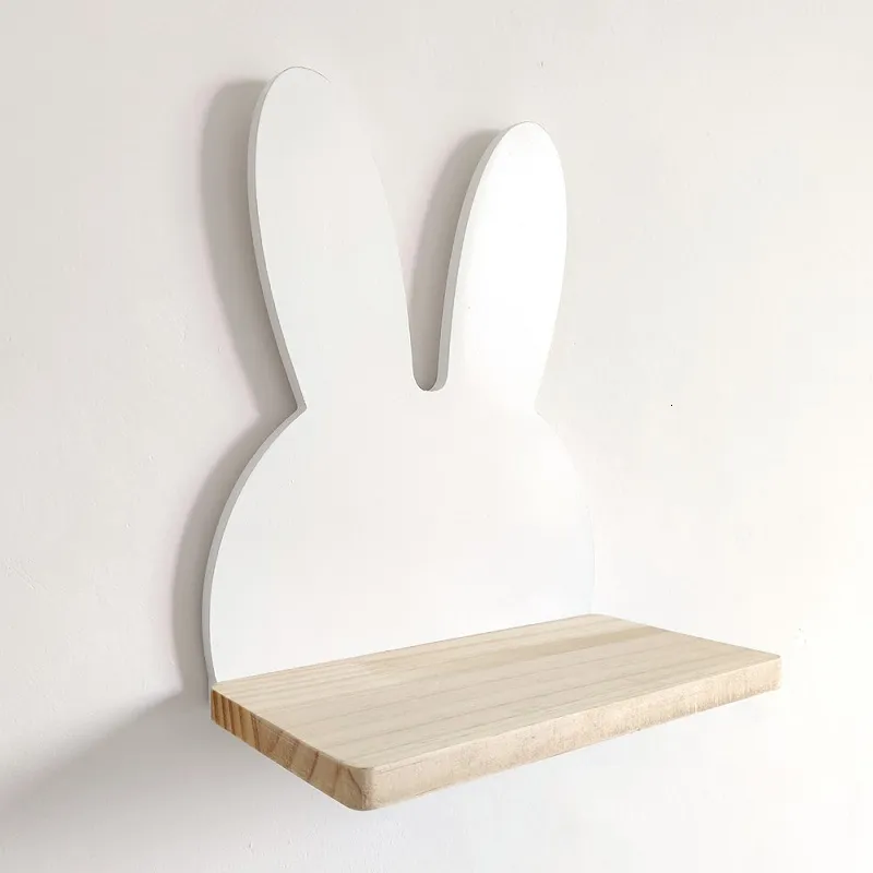 Floating Corner Shelf, Rabbits Decor: Nordic Style Wooden Wall Shelf ...