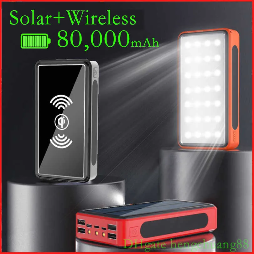 Free Custom 80000mAh Wireless Solar Power Bank Portable Phone Fast Charging External Charger ...
