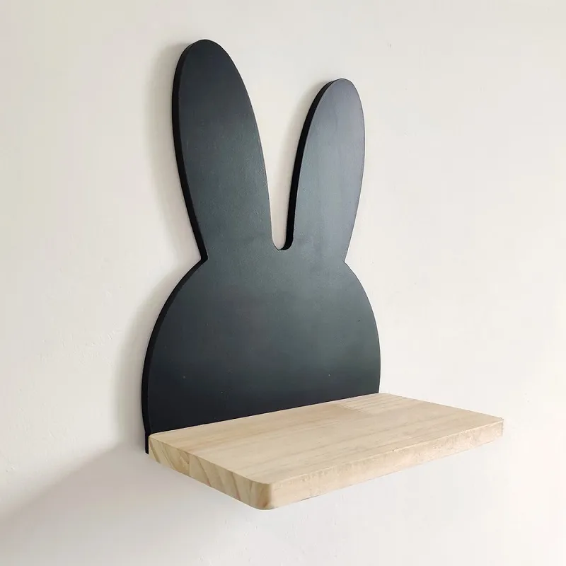 Nordic Style Wooden Wall Shelf With Rabbits And Bear Design Lovely Room ...